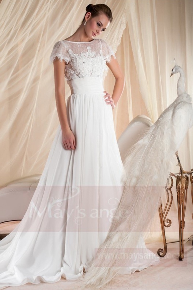 robe de mariée dentelle manche courte style deesse grecque mousseline ...