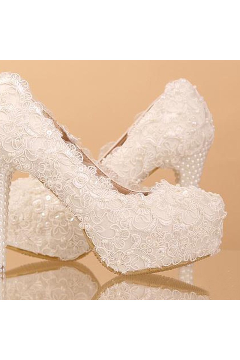 chaussure mariage dentelle perles - Ref CH055 - Chaussures pour femme