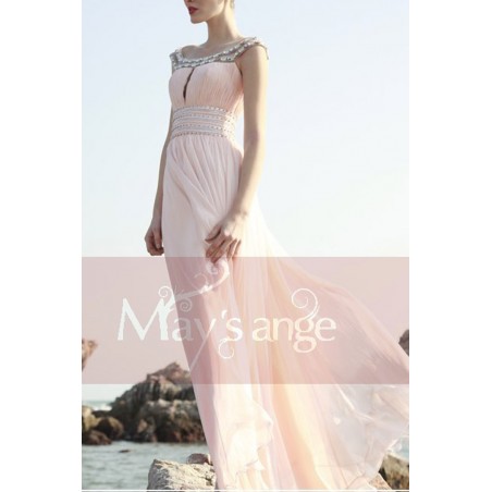 Robe longue Perle rose pale de soirée en mousseline - Ref L117 - Robes ...