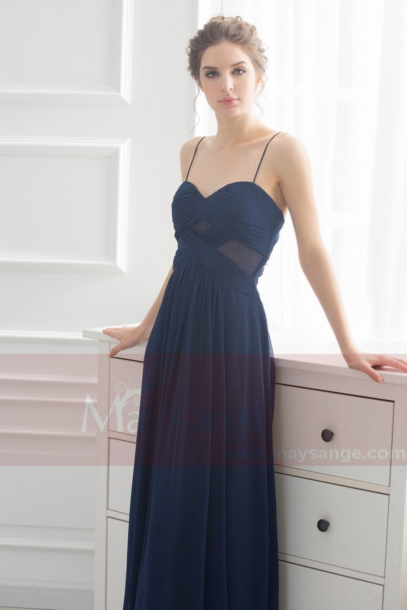 robe de soiree bleu nuit mousseline - Ref L739 - Robes de Gala