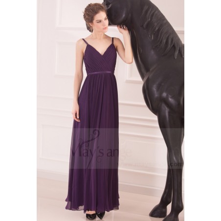 robe de soiree long violet ceinture fine satin - Ref L746 - Robes ...