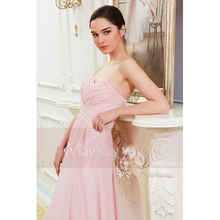 Robe Longue en Mousseline Fine Rose Pale - Ref L792 - Robes de soirée