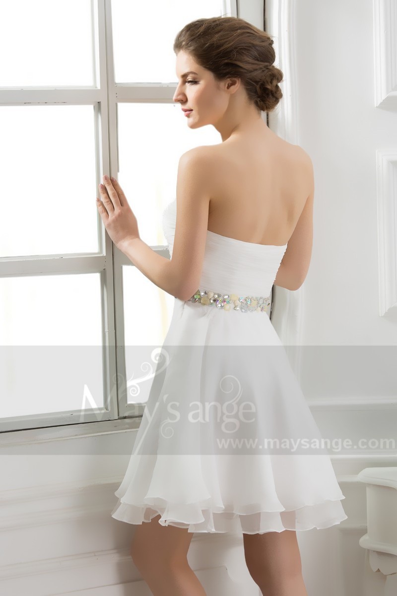 White Strapless Cocktail Dress Shiny Multicolor Stone Belt