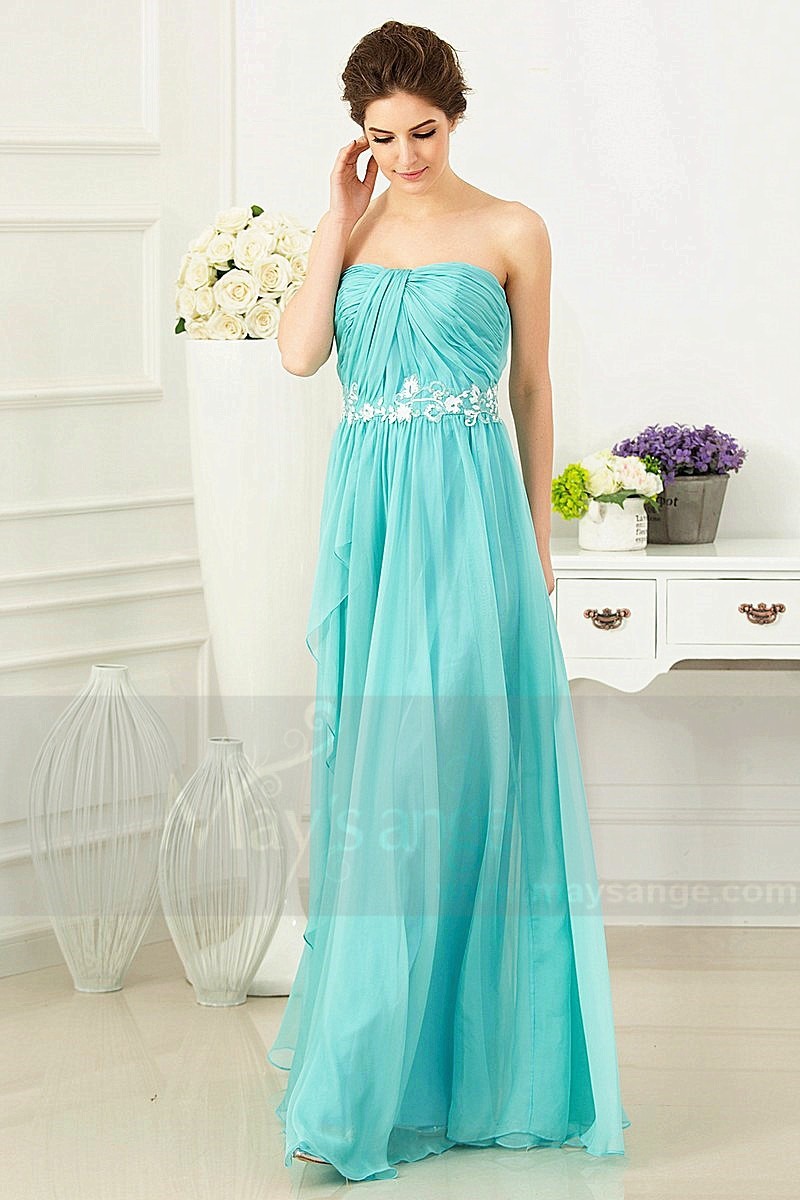 TURQUOISE LONG EVENING DRESS STRAPLESS