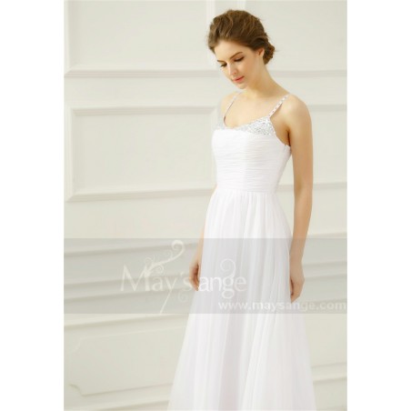 Robe blanche soirée longue avec bretelles buste drape - Ref L228 ...