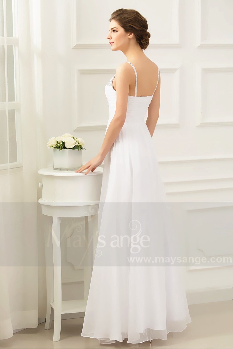 Robe blanche soirée longue avec bretelles buste drape - Ref L228 ...