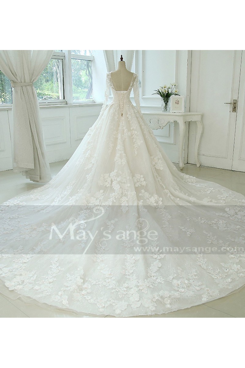 somptueuse robe de mariée dentelle manche longue a effet tattoo - Ref M383 - Robes de mariée