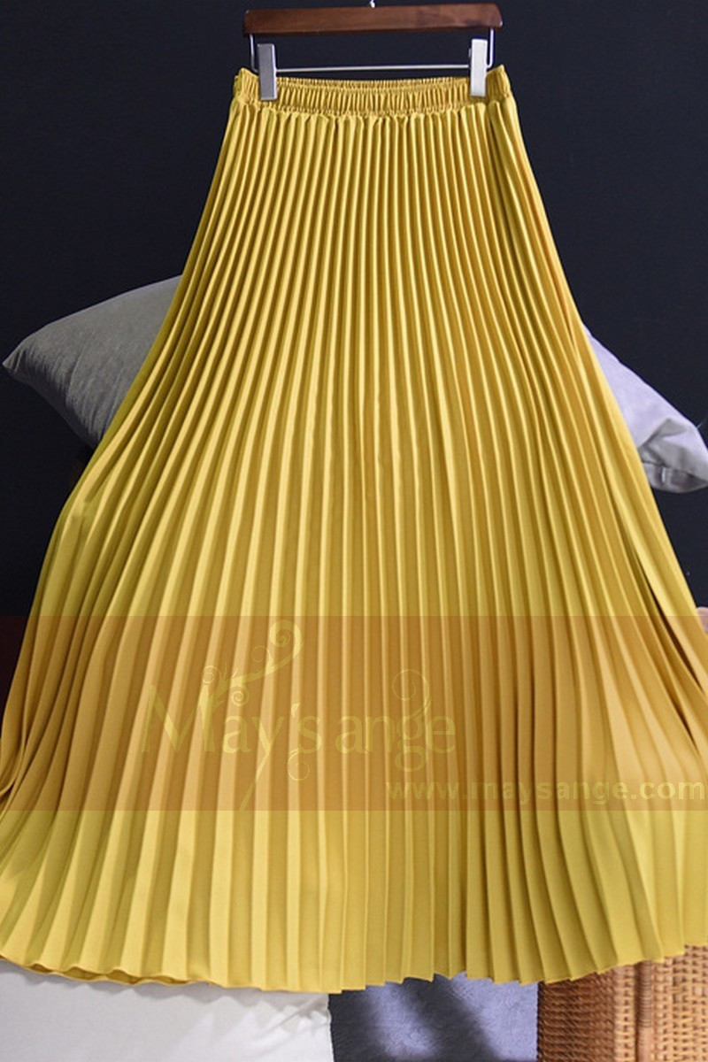 jupe plisse jaune mode femme - Ref ju061 - Jupe femme longue