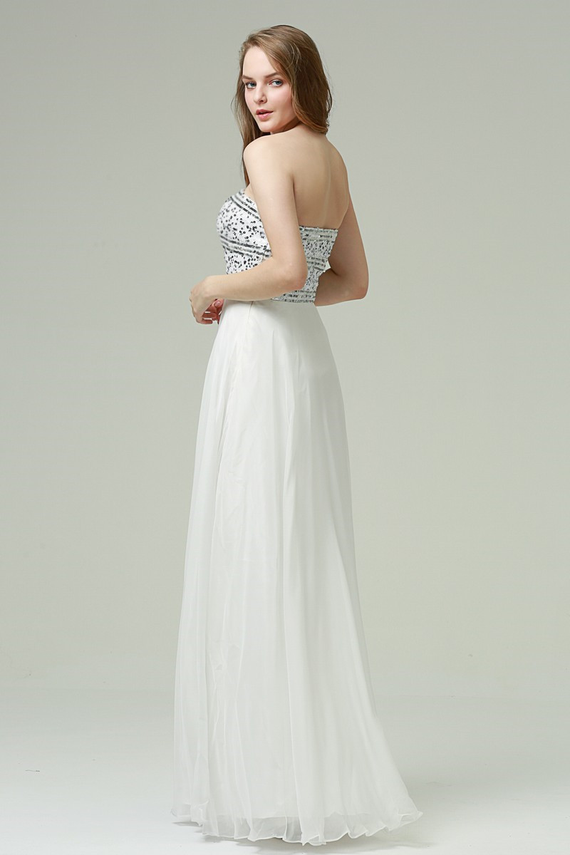Strapless White Prom Dress With Glitter Bodice