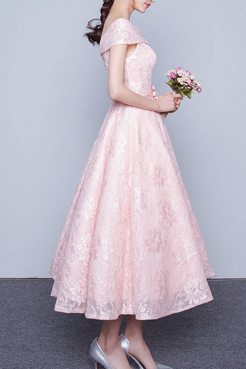 Long Pink Lace Prom Dress