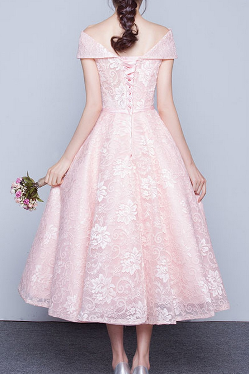Long Pink Lace Prom Dress