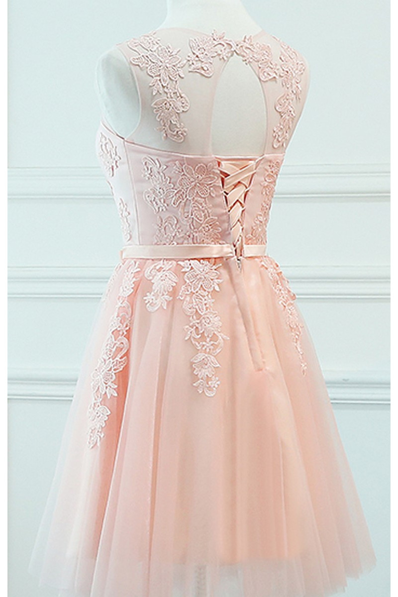 Tulle Short Pink Prom Dress With Embroidery
